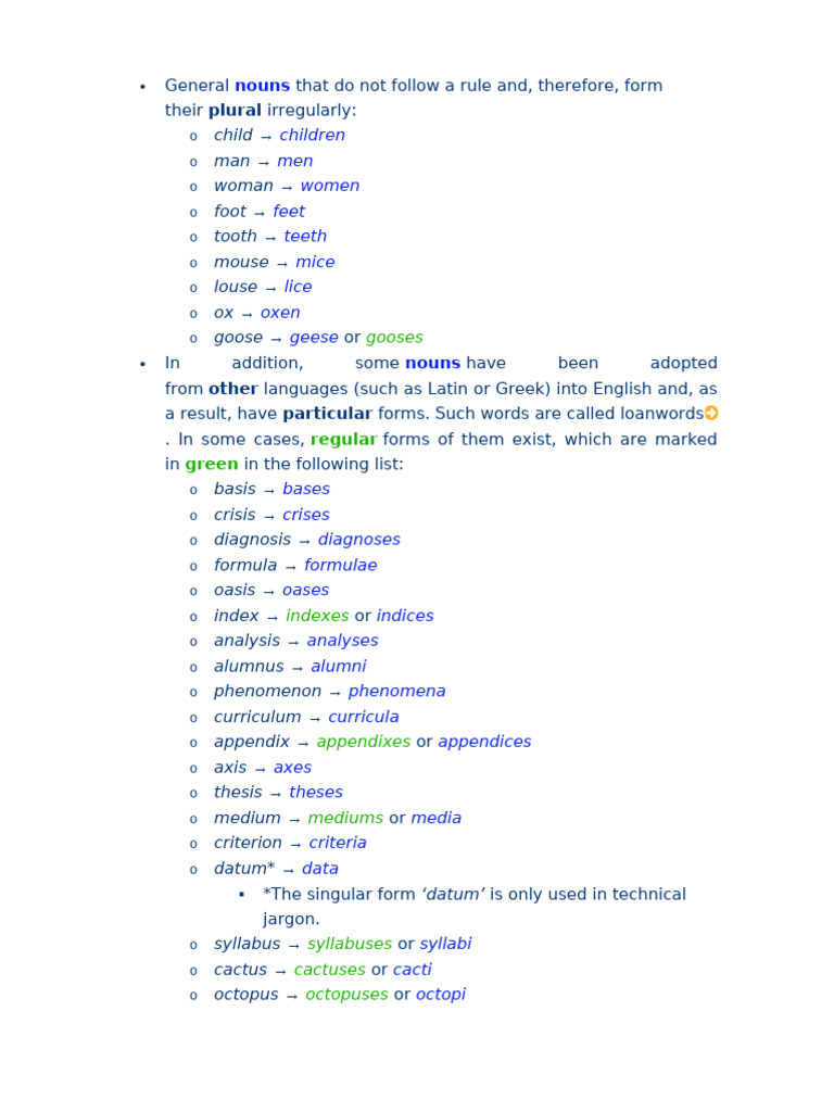 Irregular Plural Nouns Explained | PDF