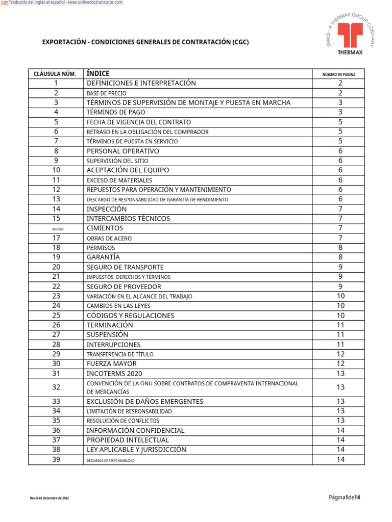Export - General Conditions of Contract - TBWES-R8.en - Es | PDF ...