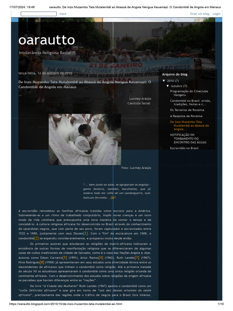 Oarautto - de Inzo Muzambo Tata Mutalembê Ao Abassá de Angola Nengua Keuamazi - O Candomblé de ...