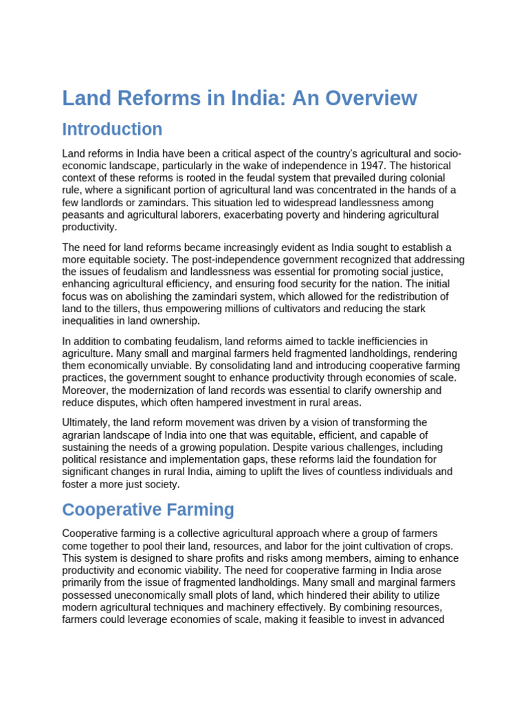 Overview of Land Reforms in India | PDF | Agriculture | Cooperative