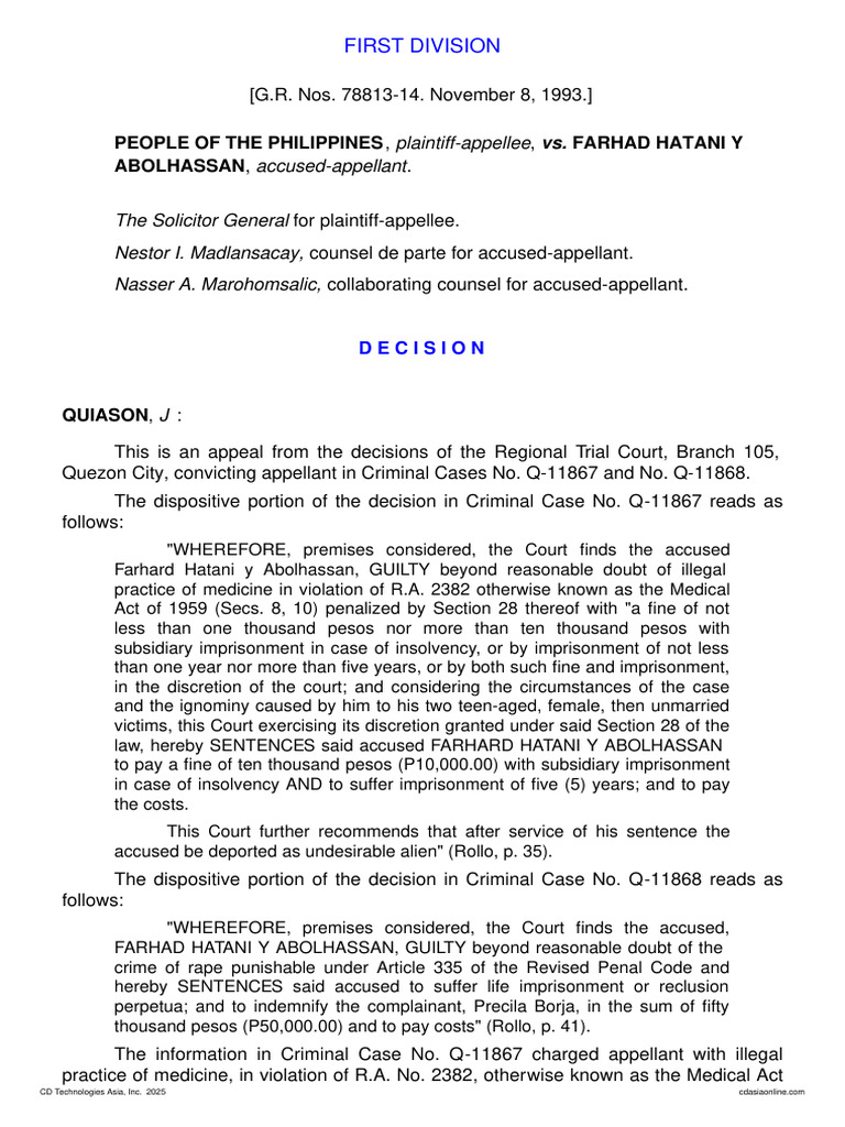 People v. Hatani y Abolhassan | PDF | Judgment (Law) | Rape