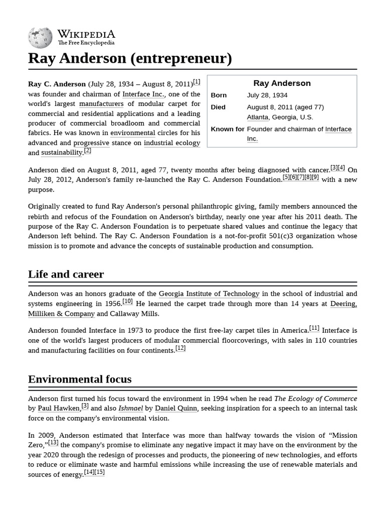 Ray Anderson (Entrepreneur) | PDF | Sustainability | Natural Environment