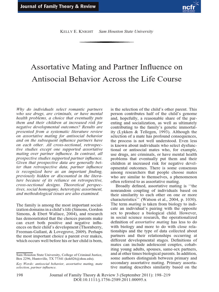Assortative Mating and Partner Influence On Antisocial Behavior | PDF ...