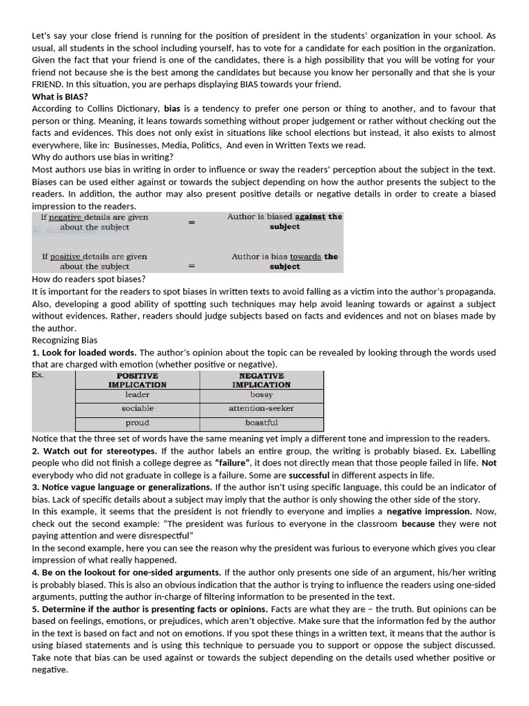 Bias Grade 8 Lesson | PDF | Bias | Argument