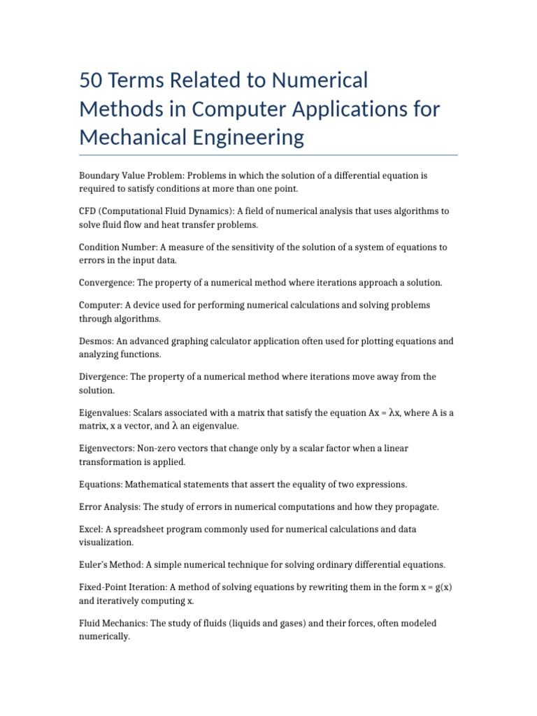 50_Numerical_Methods_Terms | PDF | Numerical Analysis | Equations
