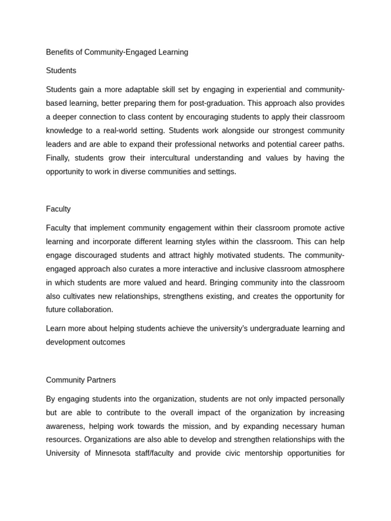 Advantages of Community-Engaged Learning | PDF