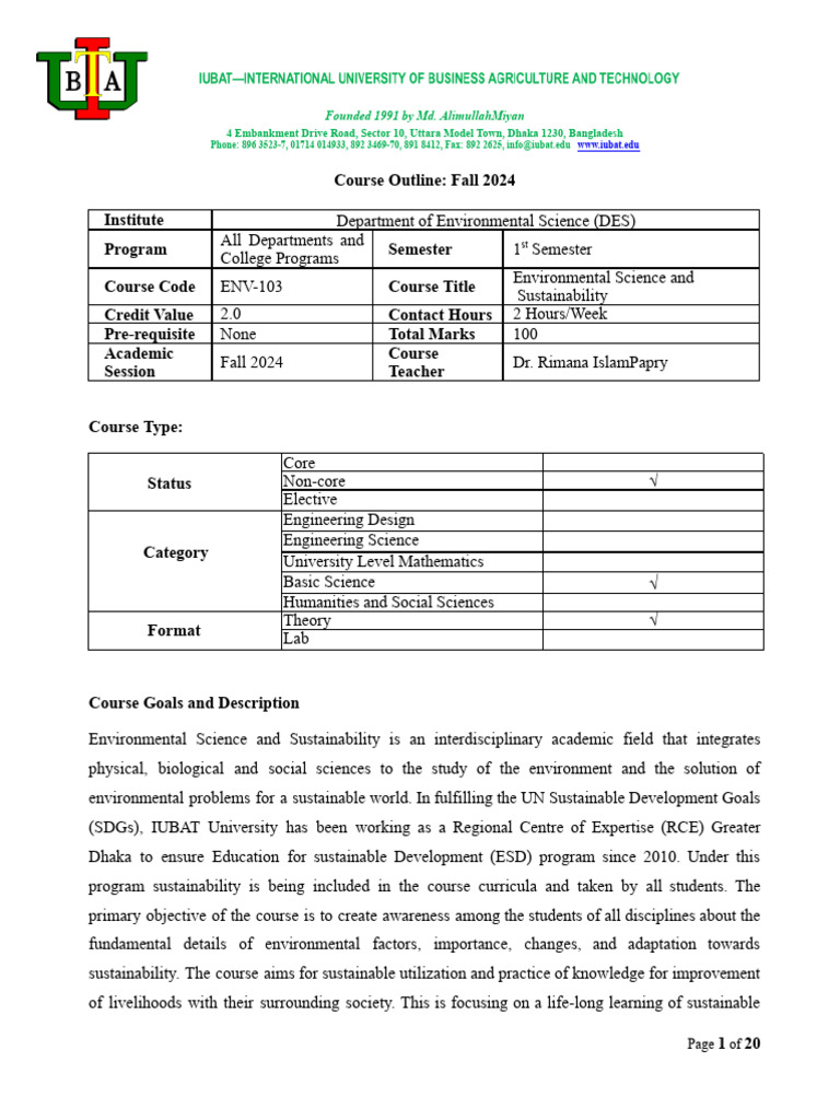 ENV-103: Environmental Science Overview | PDF | Sustainable Development ...