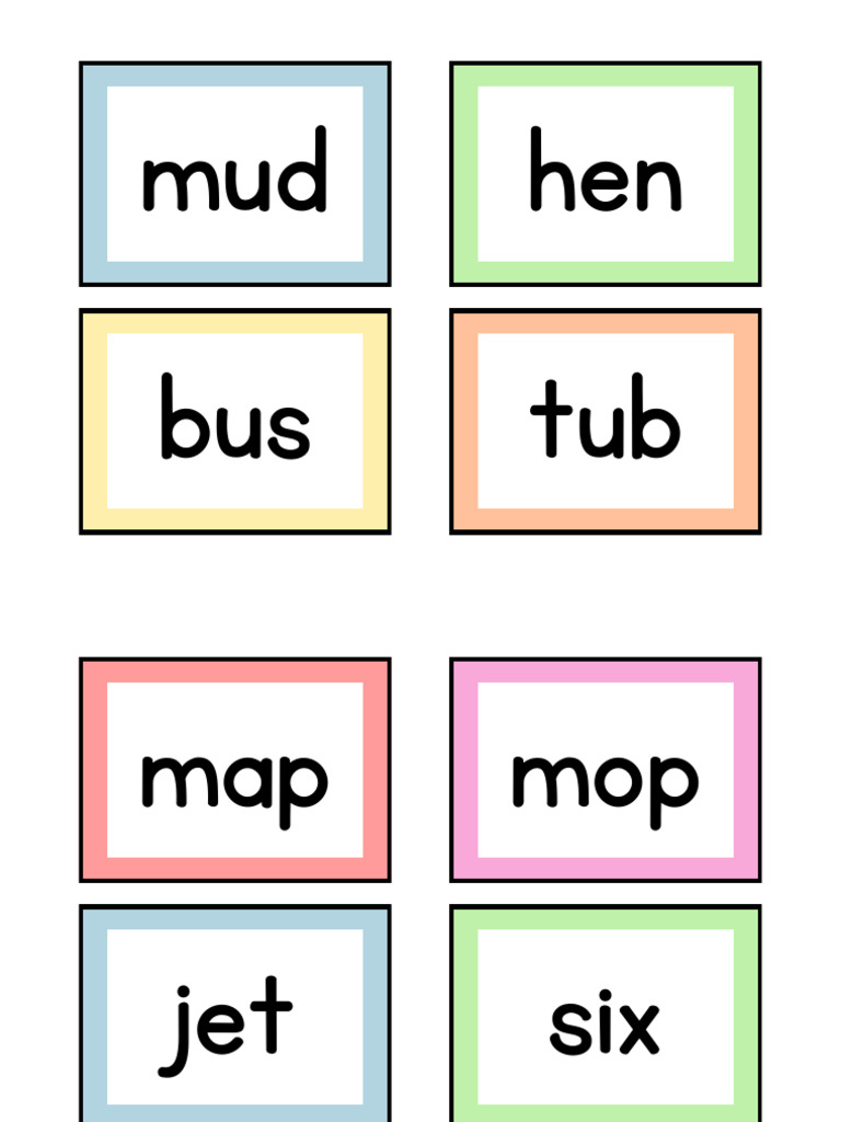 CVC Words Flashcards in Colorful Simple Style | PDF