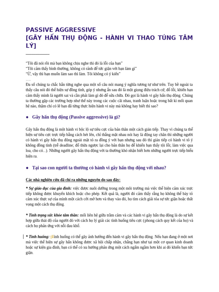 Gây hấn thụ động - Passive Aggressive | PDF