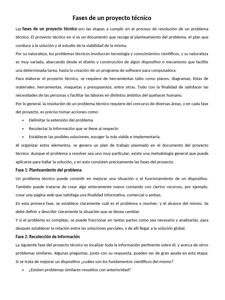 Fases Clave de un Proyecto Técnico | PDF | Planificación | Diseño
