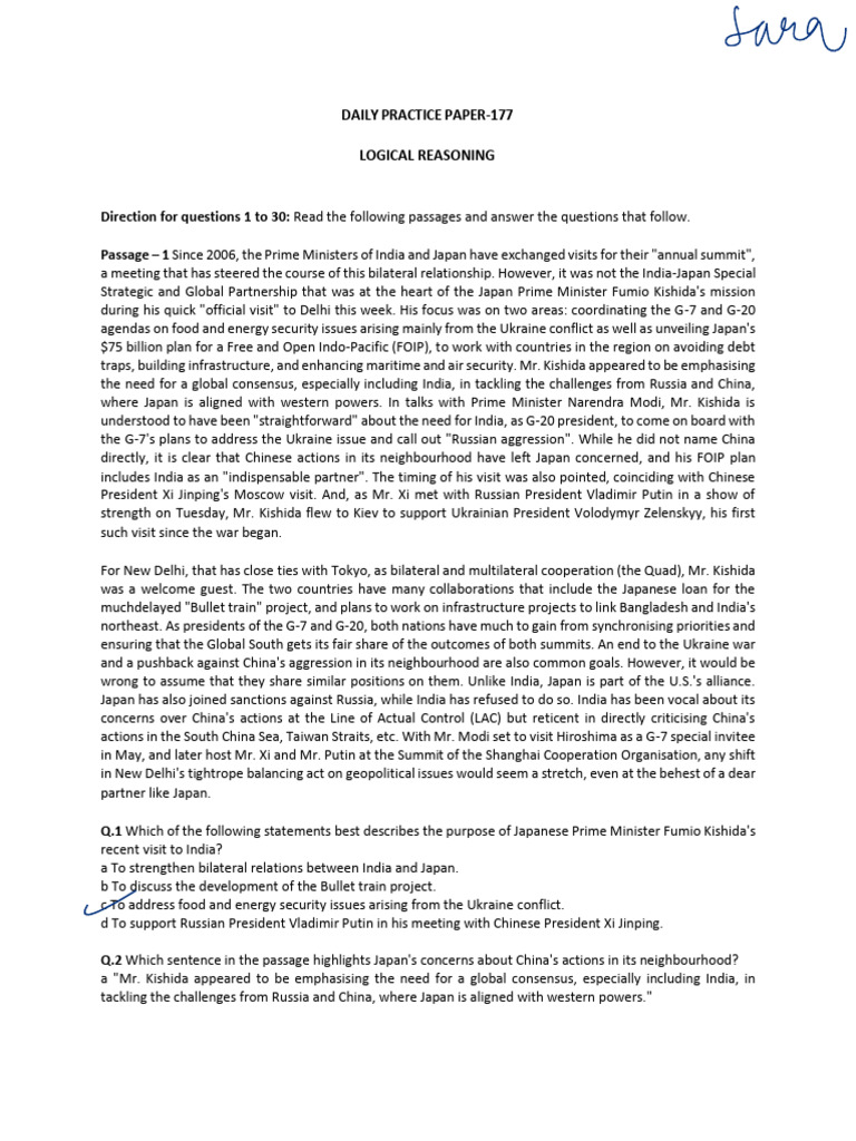 DPP-177 LOGICAL Q's Sara Answers | PDF | Climate Change | Intergovernmental Panel On Climate Change