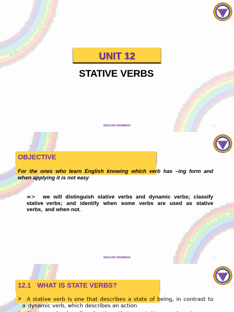 Unit 12 - Stative Verbs | PDF | English Grammar | Linguistic Typology