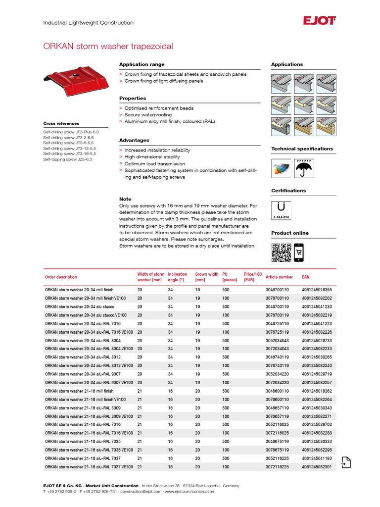 Orkan Storm Washer Catalogue | PDF | Materials | Building Engineering