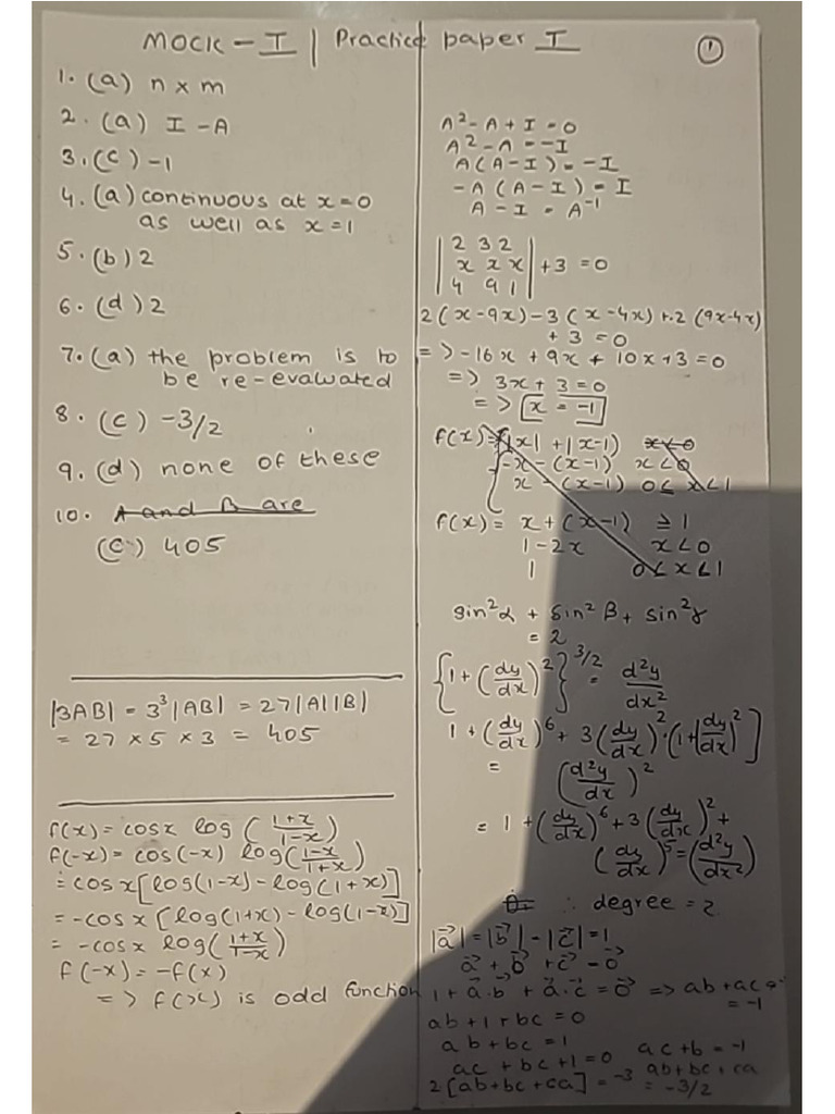 Practice Paper Maths 1 | PDF