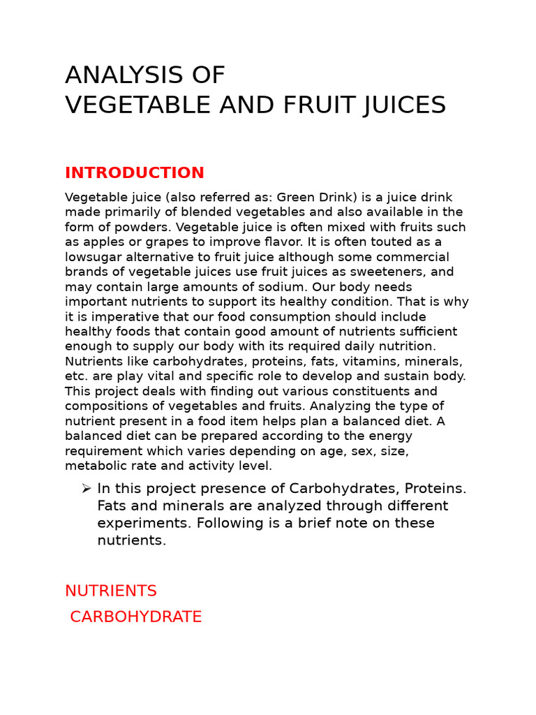 Analysis of Vegetable and Fruit Juices | PDF | Foods | Fatty Acid