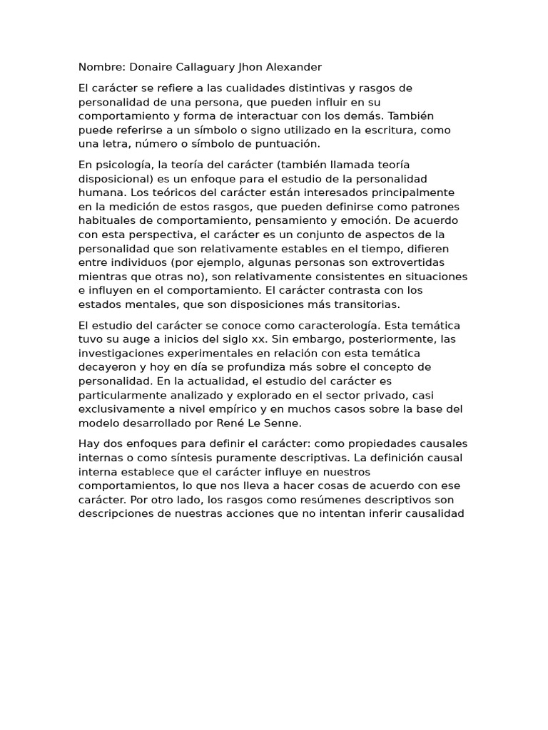 Teoría del Carácter en Psicología | PDF