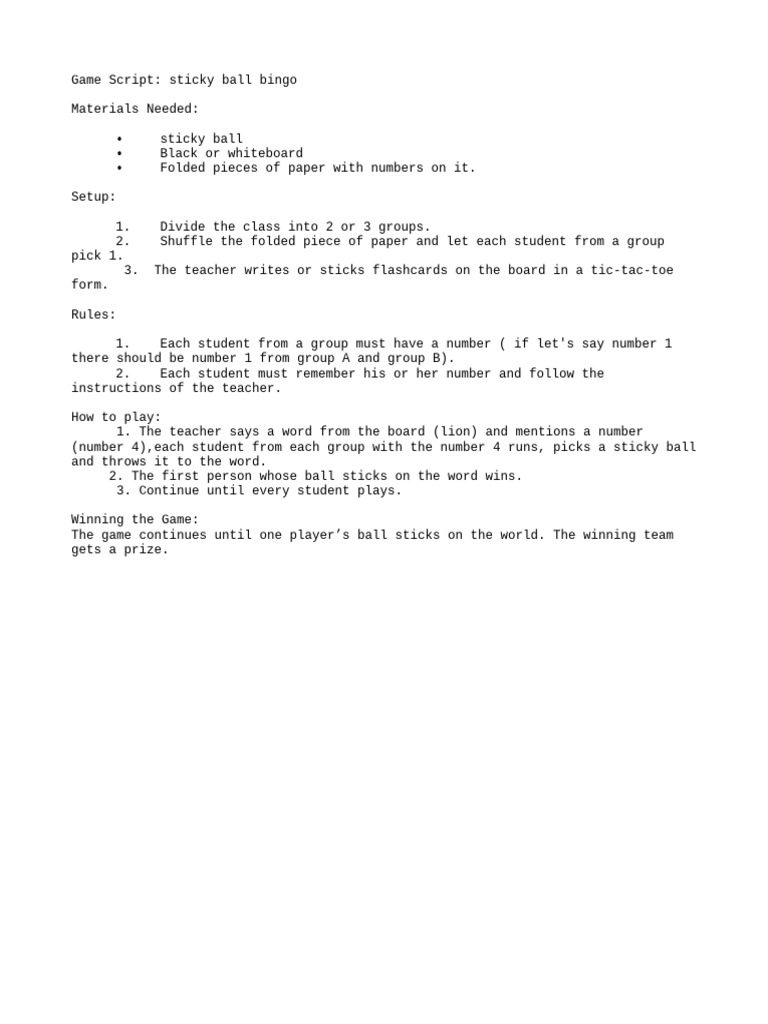 Sticky Ball Bingo Game Guide | PDF