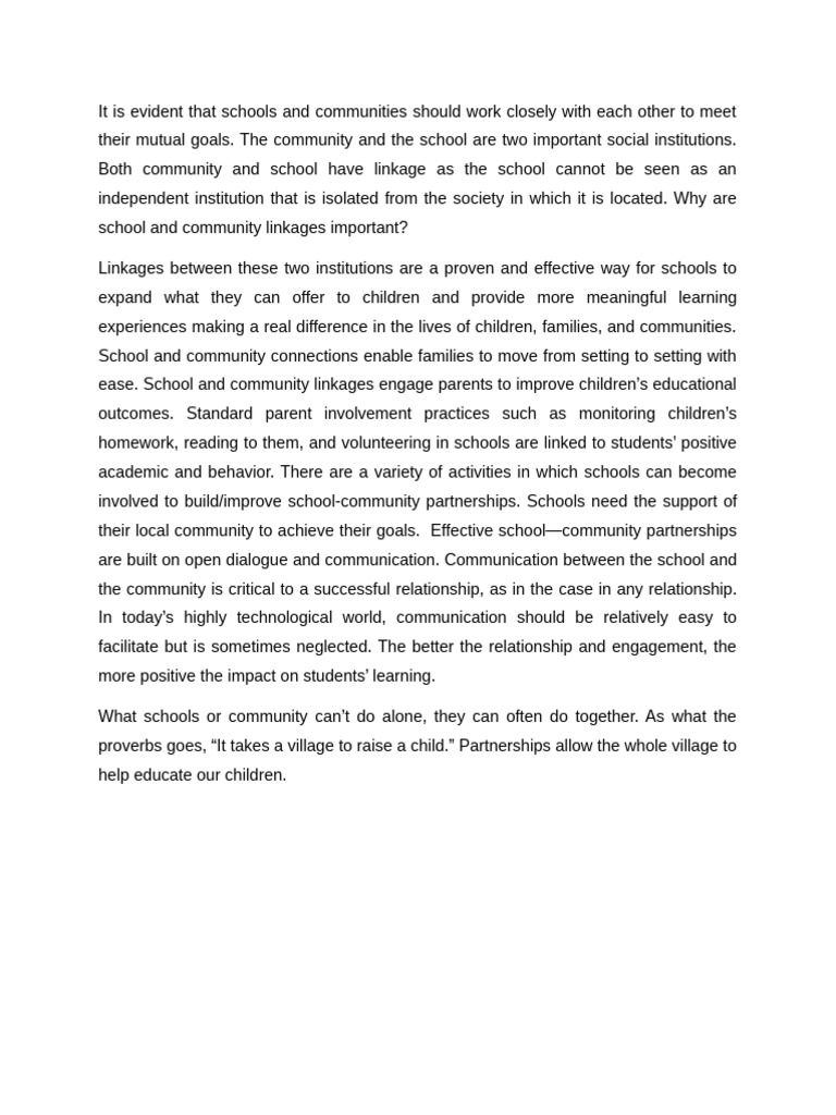 Toto, Shahida_ School and Community Linkages | PDF