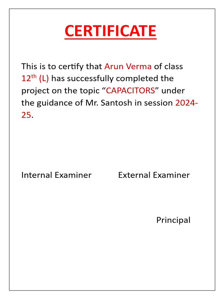 PHYSICS PJT. FILE | PDF | Capacitance | Capacitor