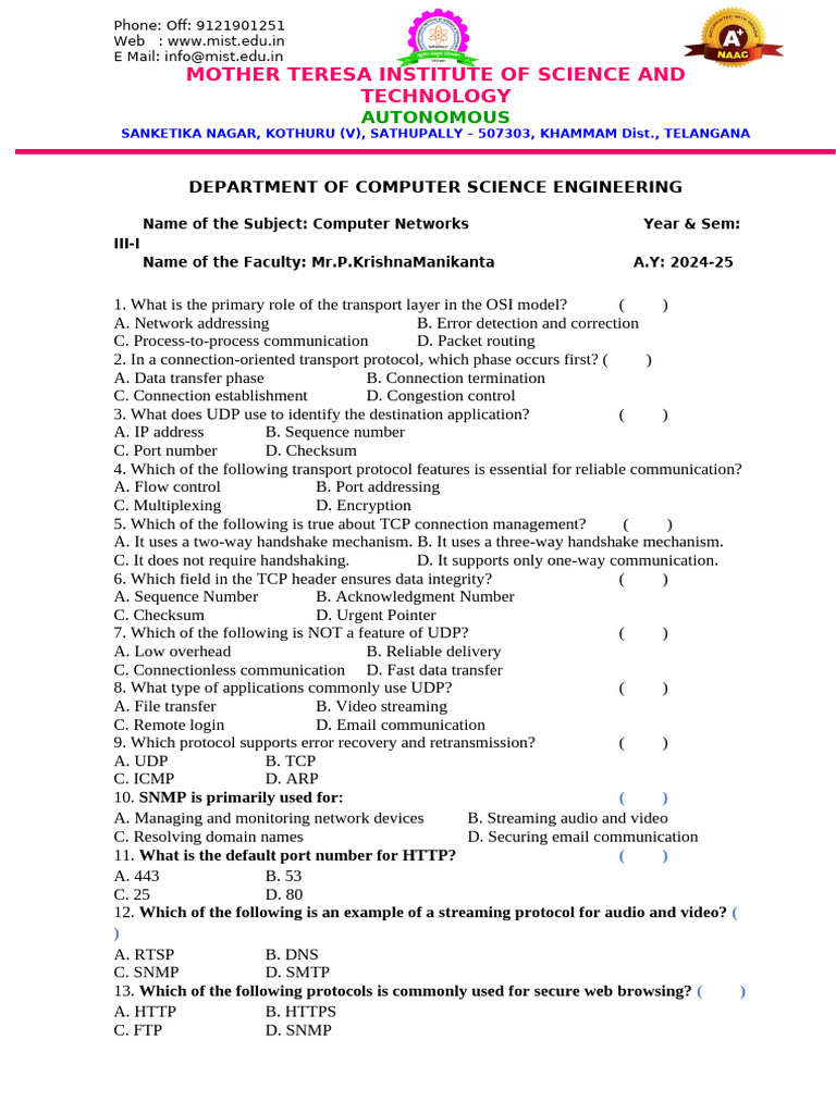 III-I CN Bit Paper MID-2 | PDF | Transmission Control Protocol ...