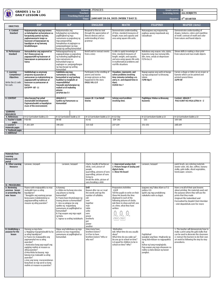 DLL - All Subjects 2 - Q3 - W7 - D2 | PDF