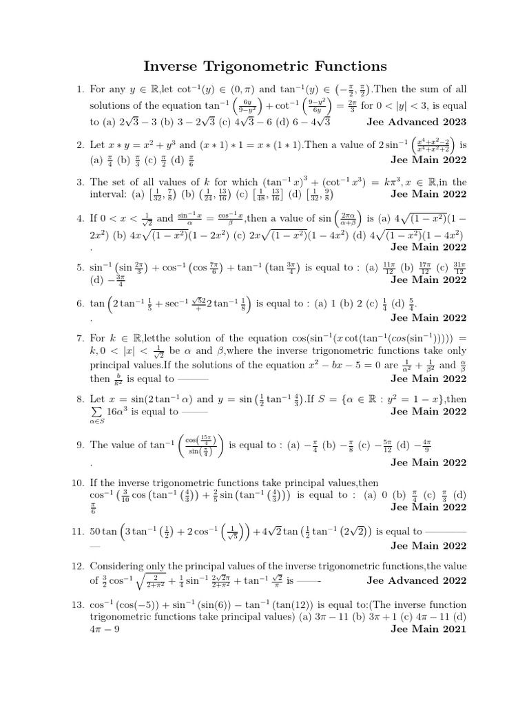 Inverse Trigonometric Functions | PDF | Trigonometric Functions | Mathematical Concepts