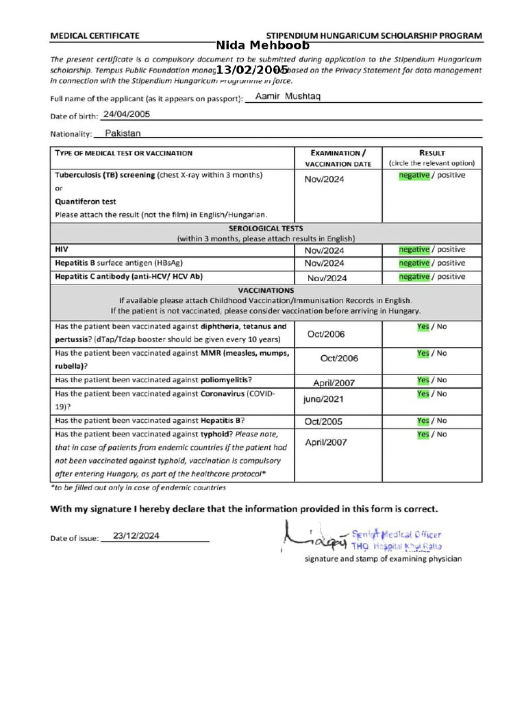 Updated Medical Certificate | PDF