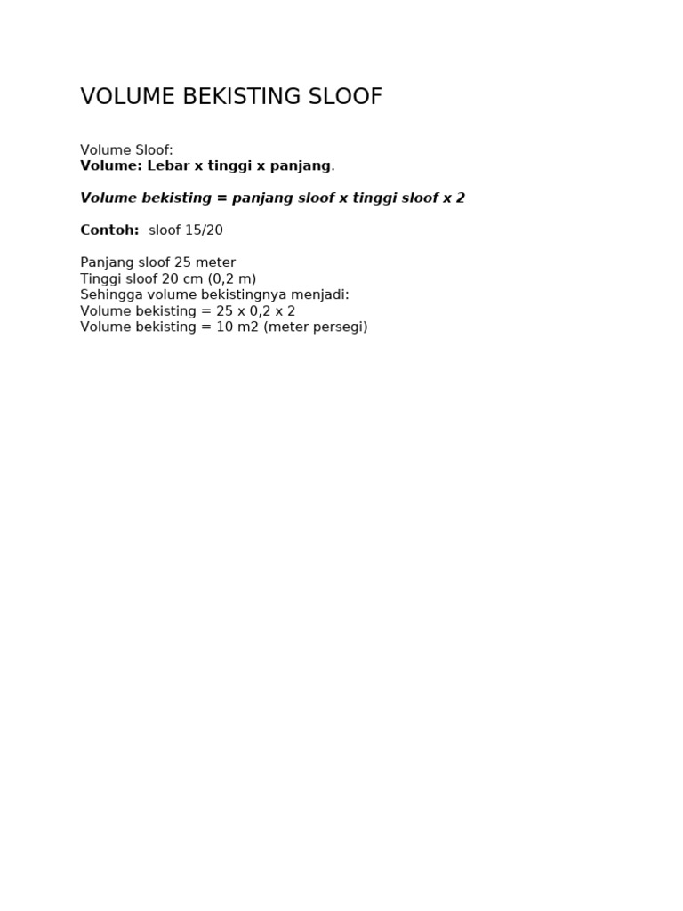 Menghitung Volume Bekisting Sloof | PDF