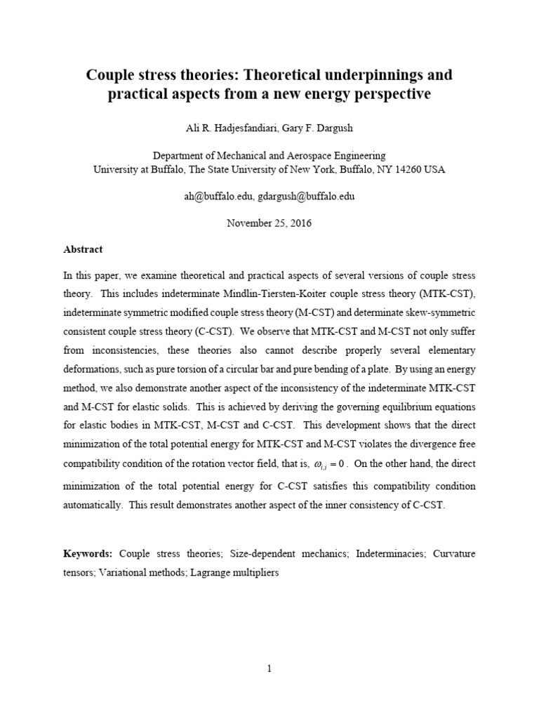 Couple Stress Theories | PDF | Stress (Mechanics) | Tensor
