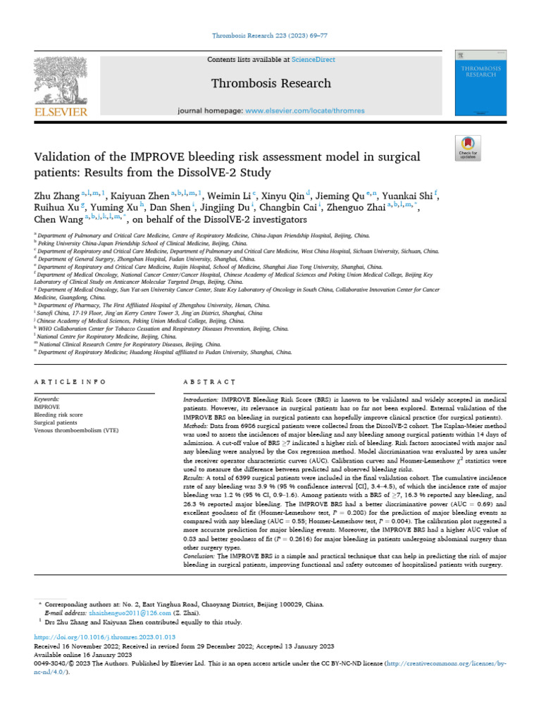 Improve Score | PDF | Receiver Operating Characteristic | Hemostasis