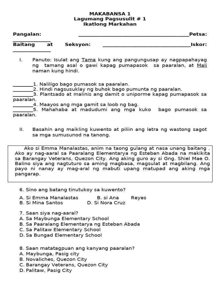 Makabansa ST1 Q3 | PDF