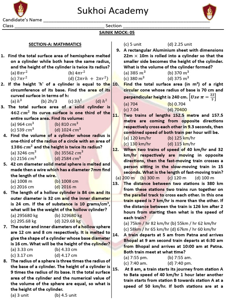 SNK MOCK 05 Claas 9 15-01-2025 | PDF | Sphere | Area