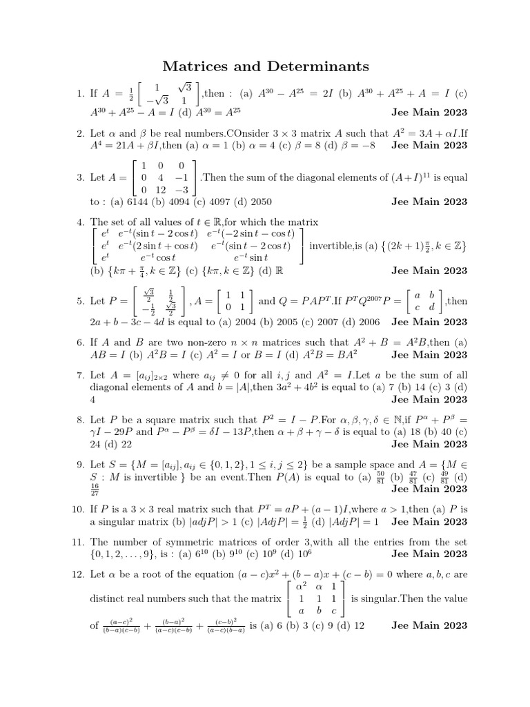 Matrices and Determinants | PDF | Matrix (Mathematics) | Determinant