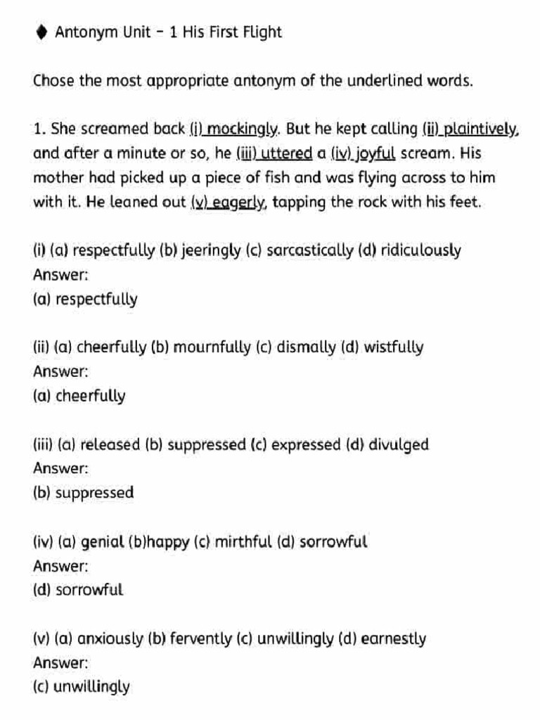 10th English Antonyms | PDF