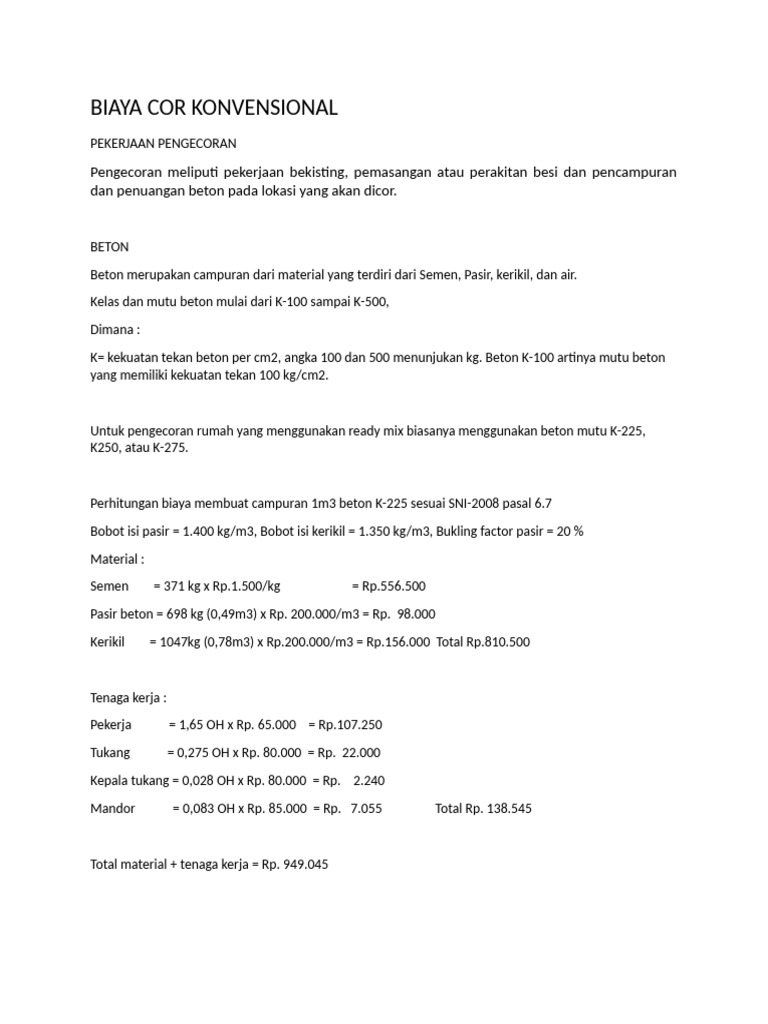 Biaya Pengecoran Konvensional | PDF