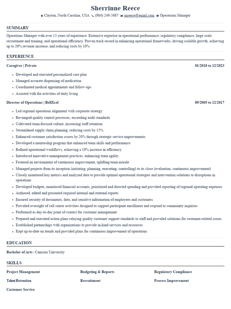 Sherrinne Reece Resume | PDF | Strategic Management | Employee Retention