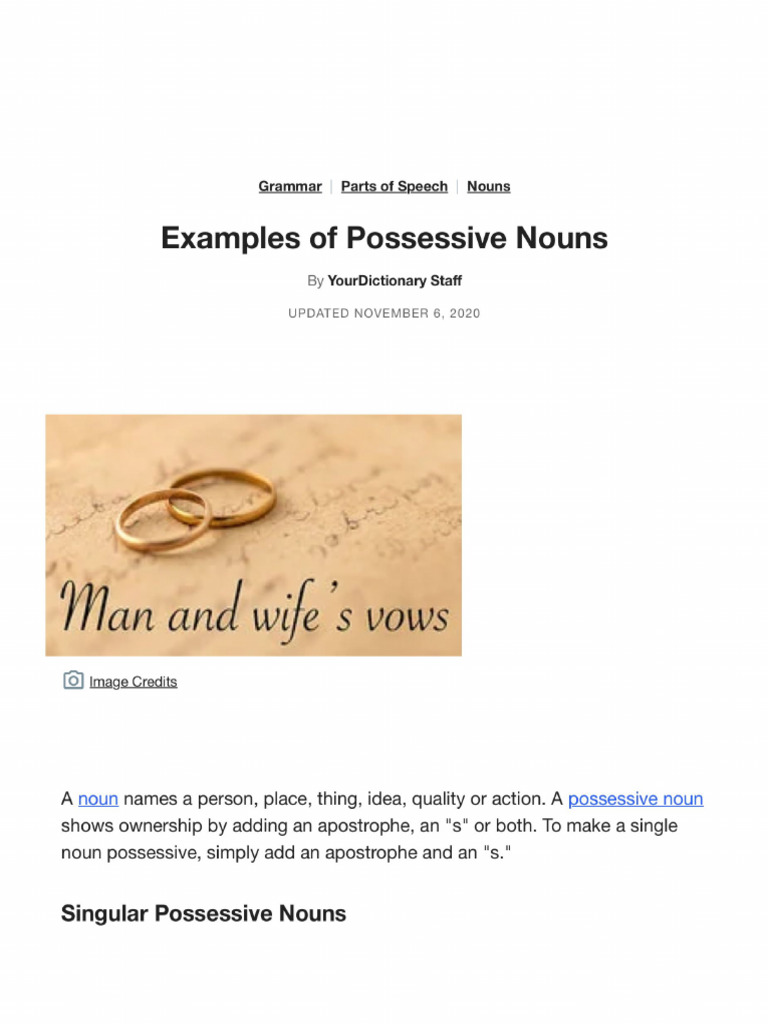 Examples of Possessive Nouns YourDictionary | PDF