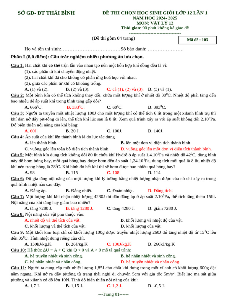 Đề HSG lớp 12 lần 1 môn Lí | PDF