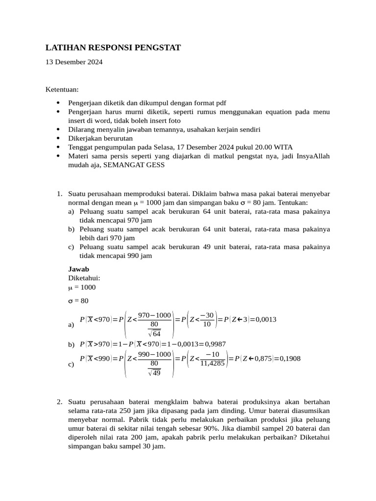 Latihan Responsi Pengstat (Pembahasan) | PDF