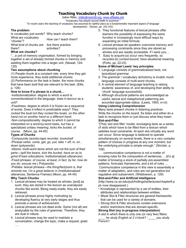 Teaching Vocabulary with Chunks | PDF | Lexicon | Vocabulary