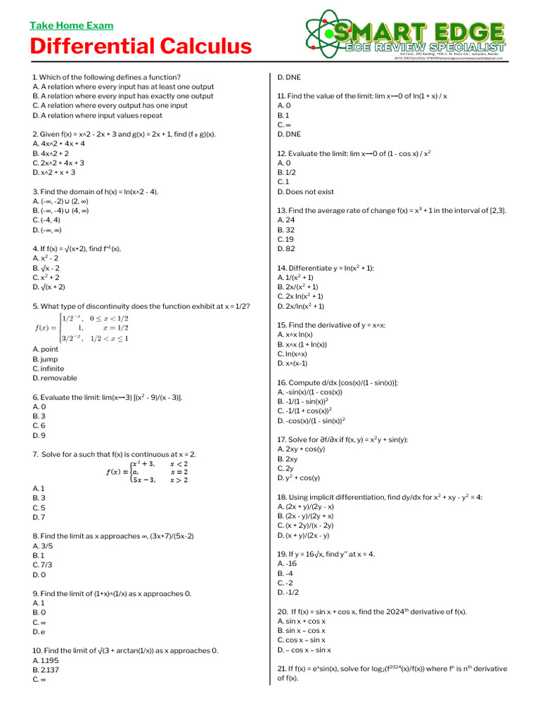 Differential Calculus Take Home Exam | PDF | Triangle | Area