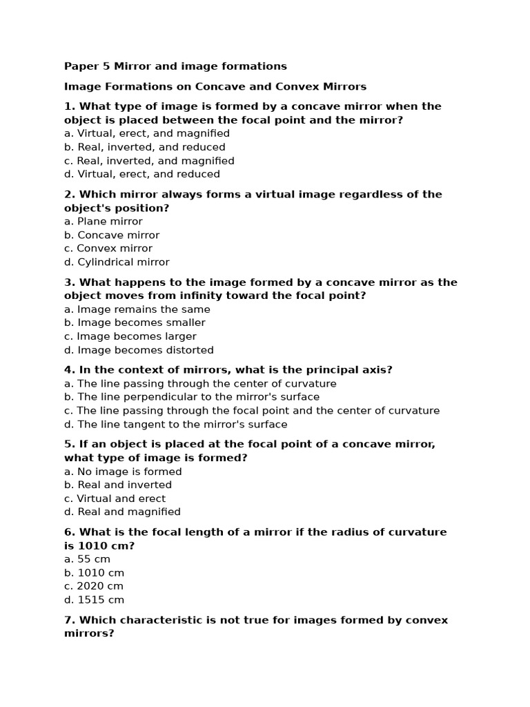 Paper 5 Mirror and Image Formations | PDF | Mirror | Glass Engineering ...