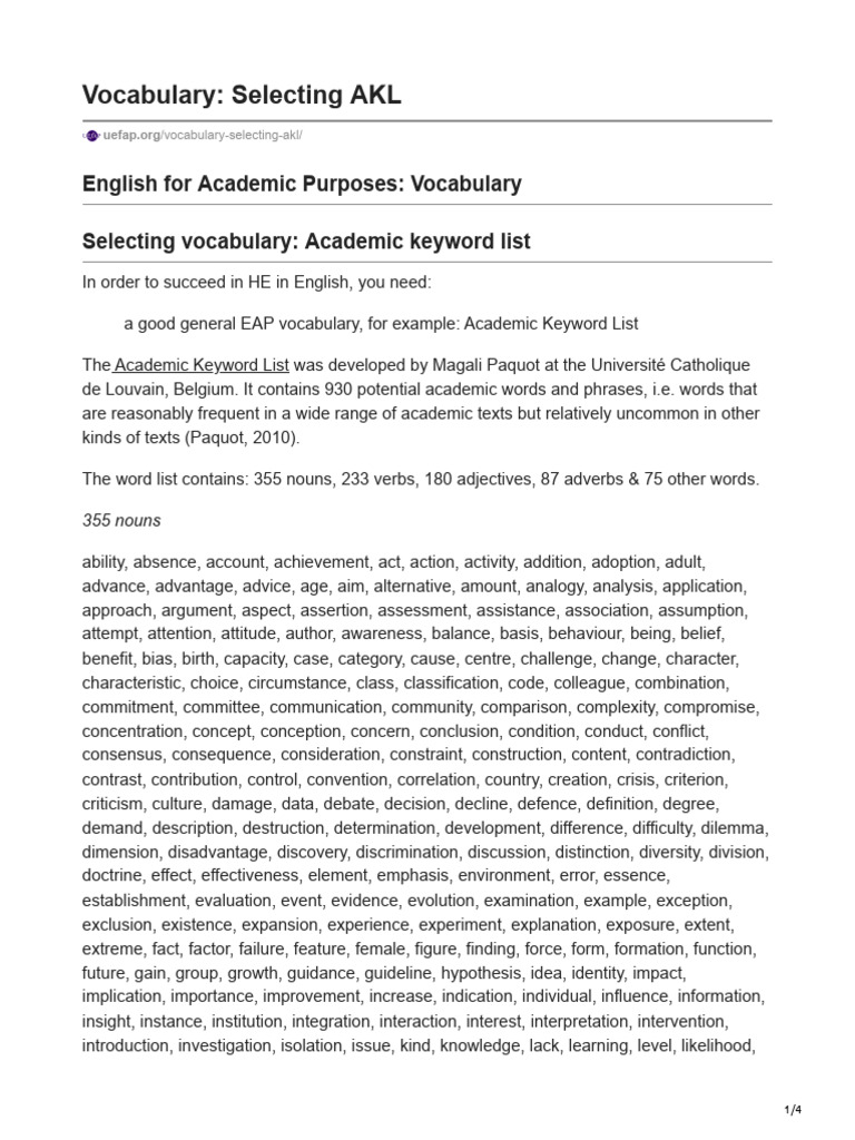 uefap.org-Vocabulary Selecting AKL | PDF | Word | Risk