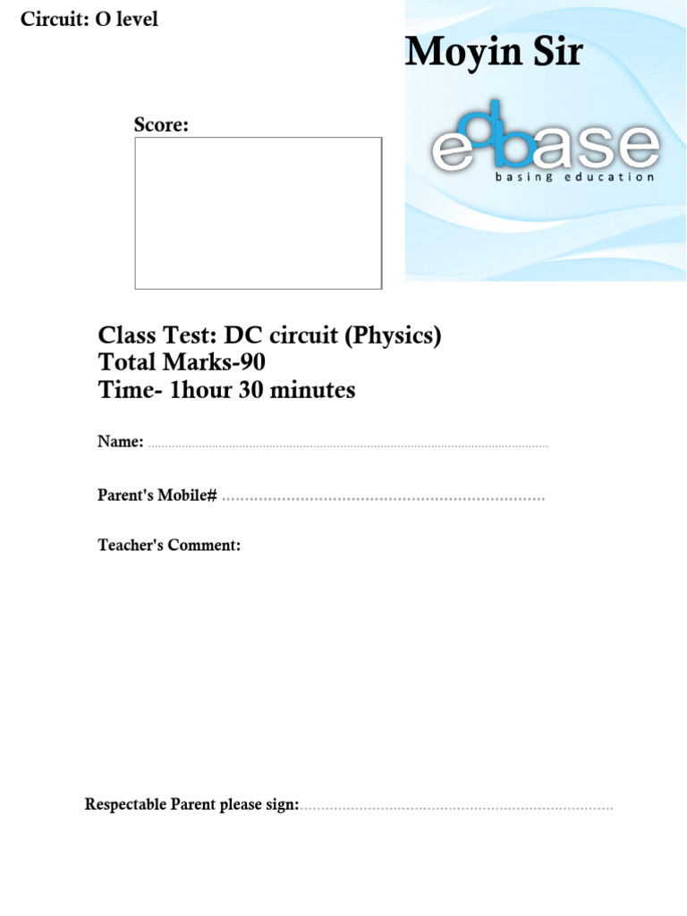 Full Circuit Class Test O Level | PDF | Electrical Network | Series And ...