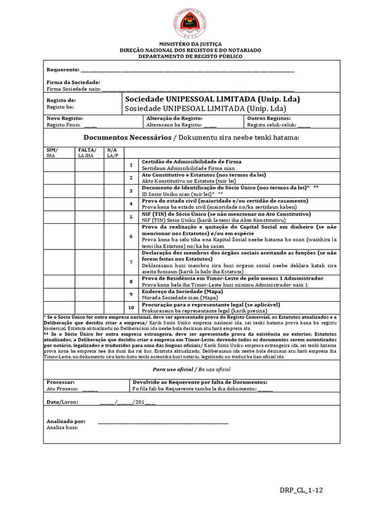 DRP - CL - 1-12 - Check List Unipessoal | PDF