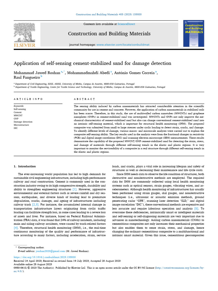 Self-Sensing Cement-Stabilized Sand | PDF | Carbon Nanotube | Composite ...