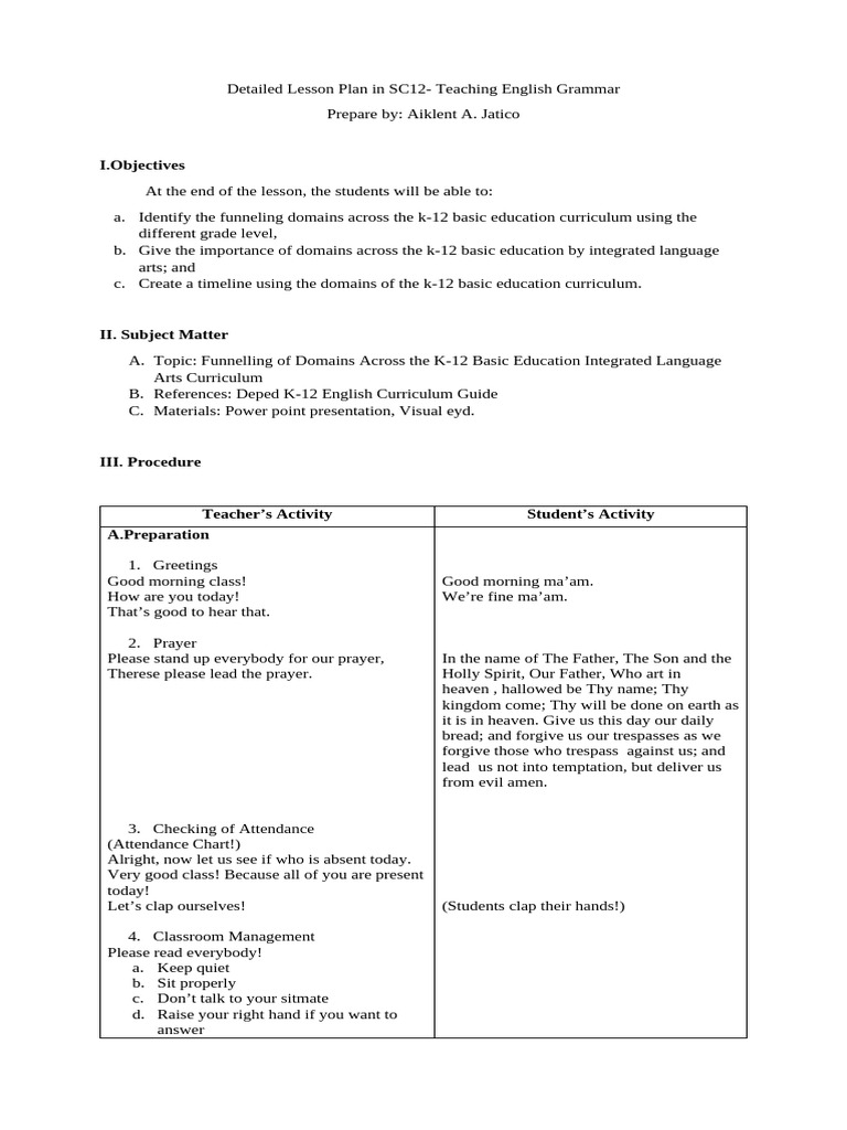 Aiklent Lesson Plan-SC12 | PDF | Reading Comprehension | Fluency