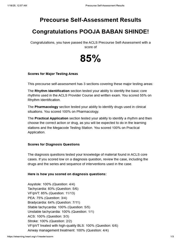 AHA Elearning - ACLS Precourse Self-Assessment | PDF | Cardiology ...