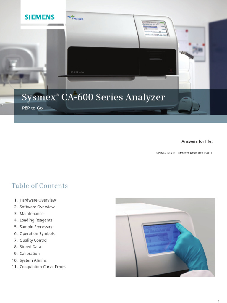 Sysmex CA - 600 Series Analyzer Pep To Go Handout 022024 | PDF | Coagulation | Computer Hardware