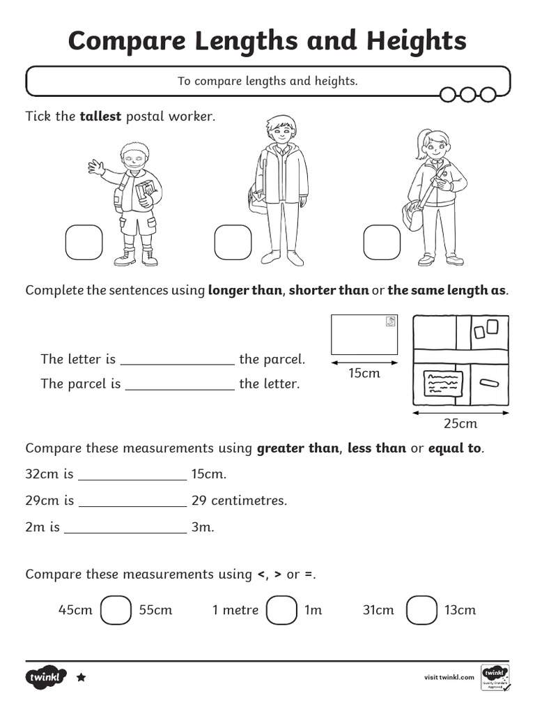 T M 35011 Compare Lengths and Heights Maths Activity Sheets - Ver - 1 ...